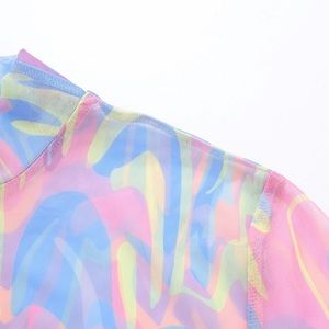 Tops | Colorful Trippy Long Sleeve Sheer Bodysuit | Poshmark